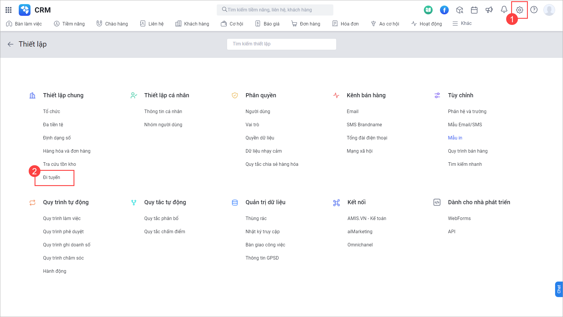 Thiết lập chung - HELP AMIS CRM