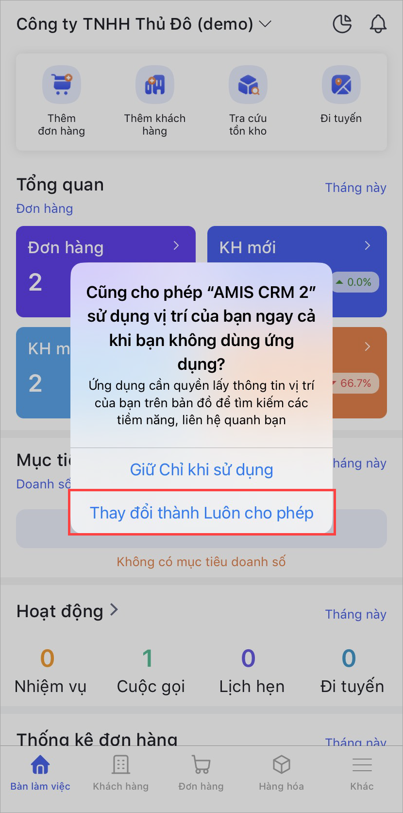 Thiết lập quyền truy cập vị trí trên AMIS CRM mobile để theo dõi lộ trình di chuyển - HELP AMIS CRM